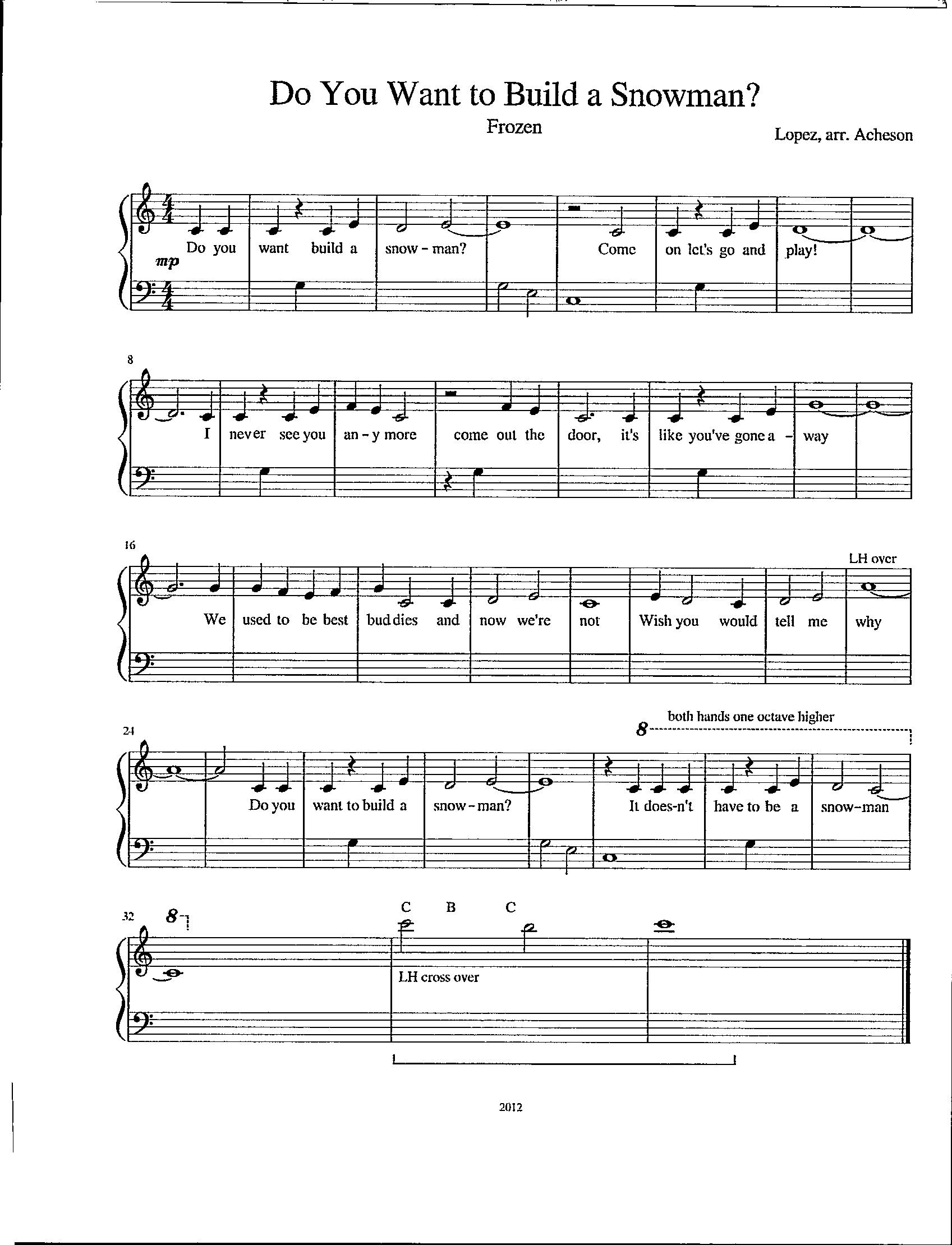 Do You Want to Build a Snowman? - Digital Easy Teaching Piano With ...