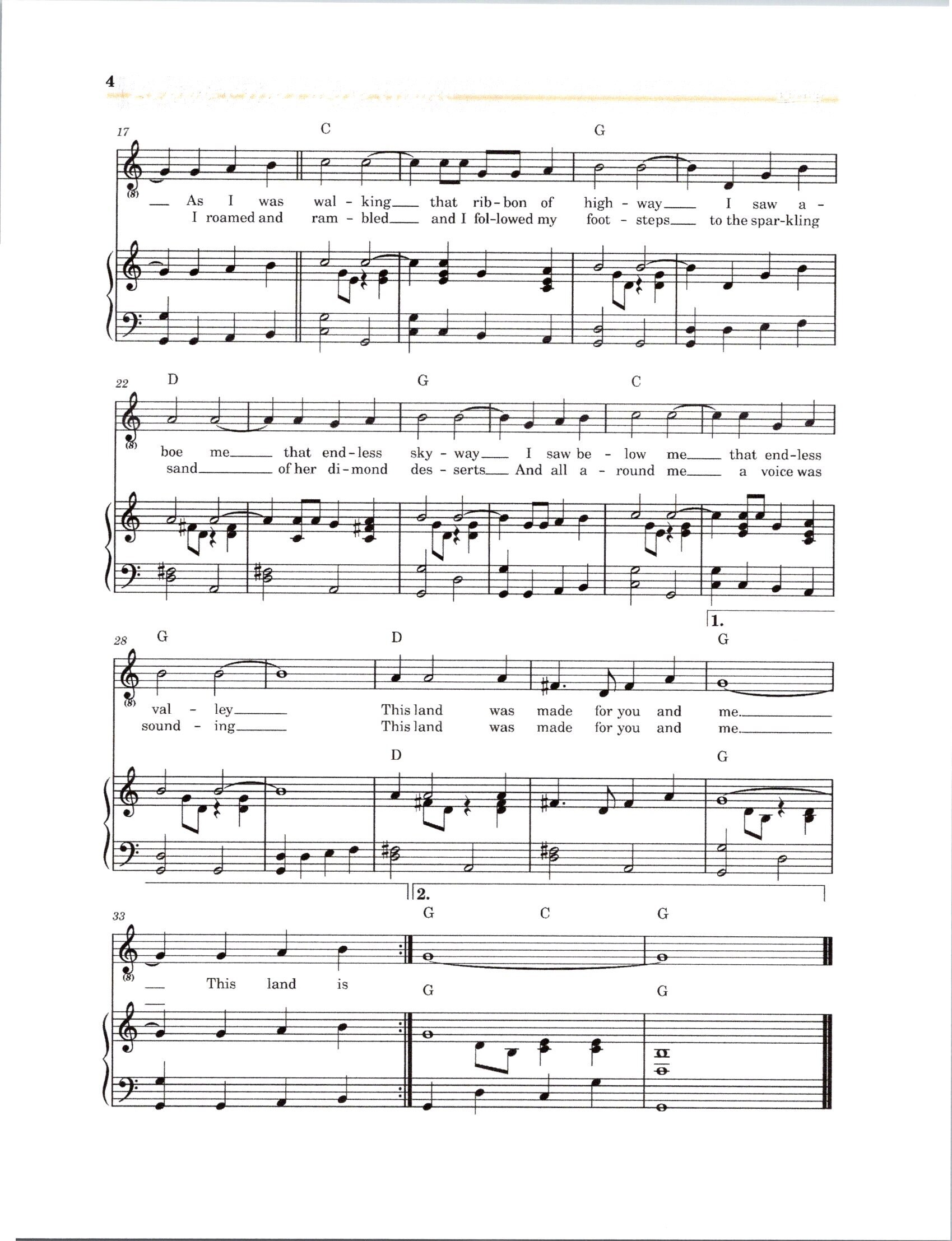 This Land is Your Land - Digital Download Patriotic Sheet Music for ...