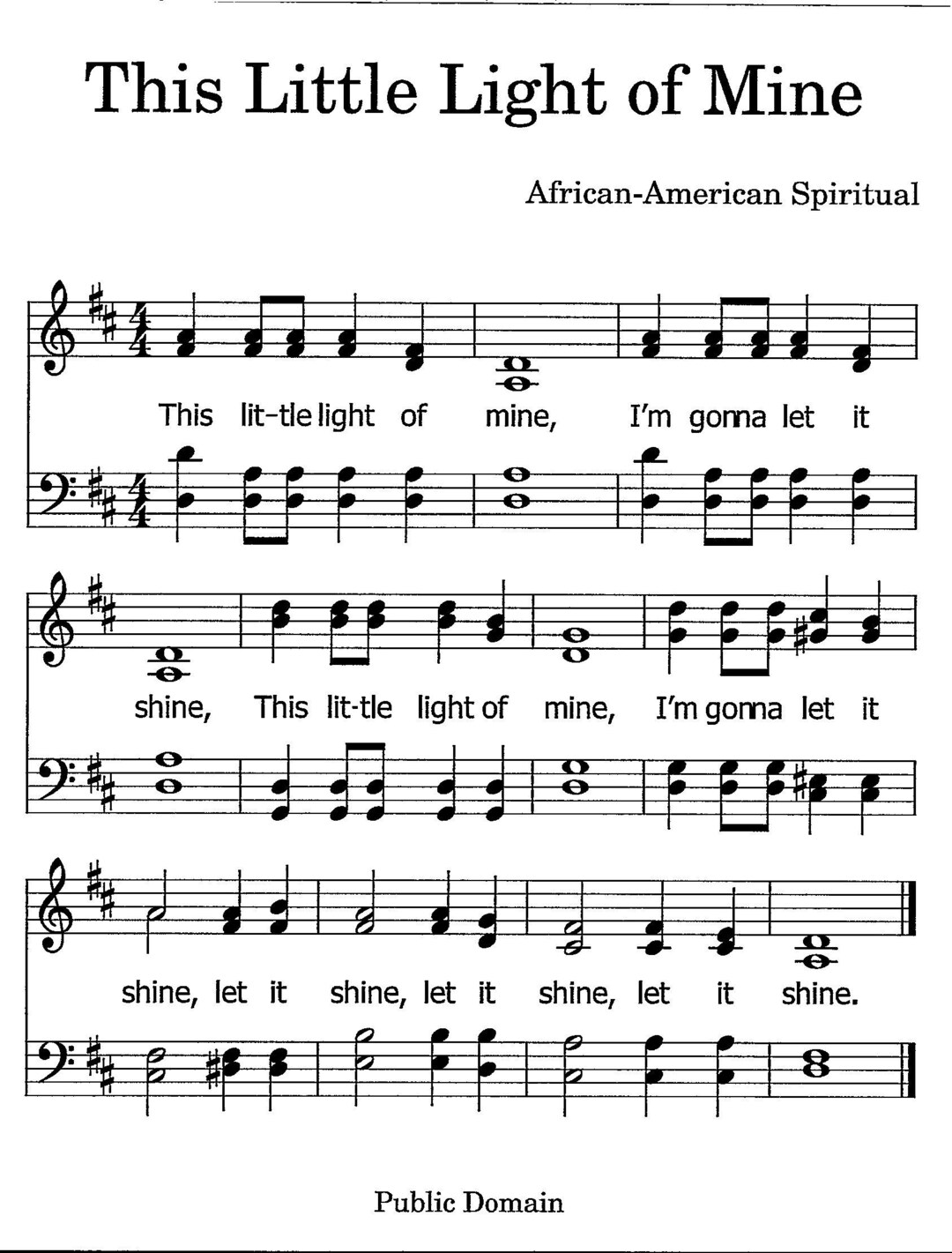 This Little Light of Mine - Digital Printable Hymn Tune - Key of D - Etsy