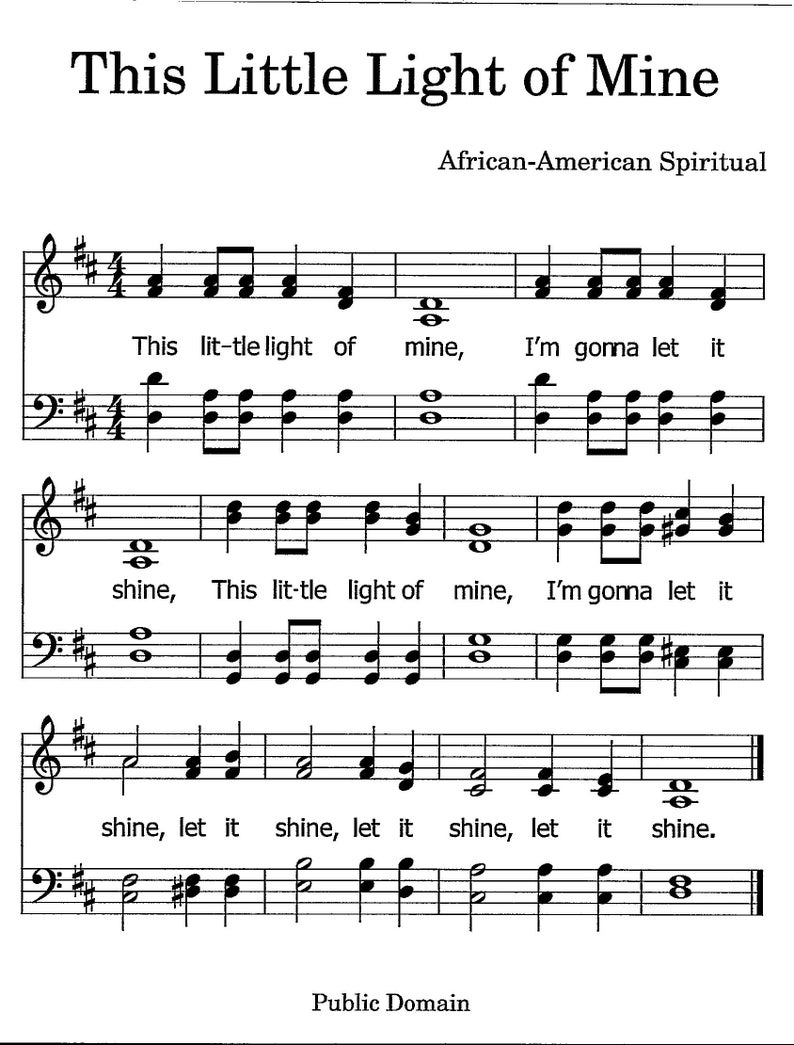 This Little Light of Mine - Digital Printable Hymn Tune - Key of D - Etsy