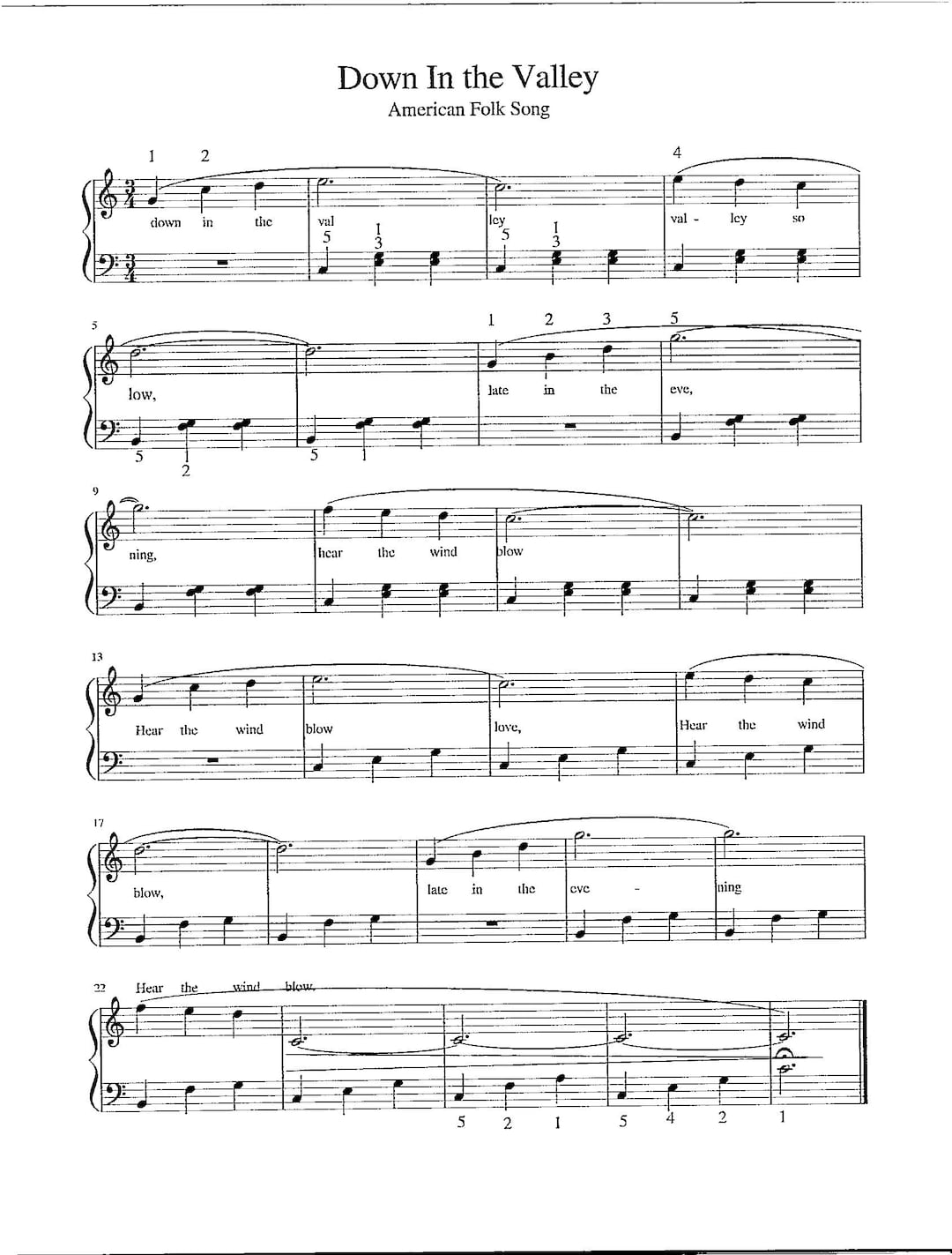 Down in the Valley - Digital Download Easy Piano Solo - Key of C - Etsy