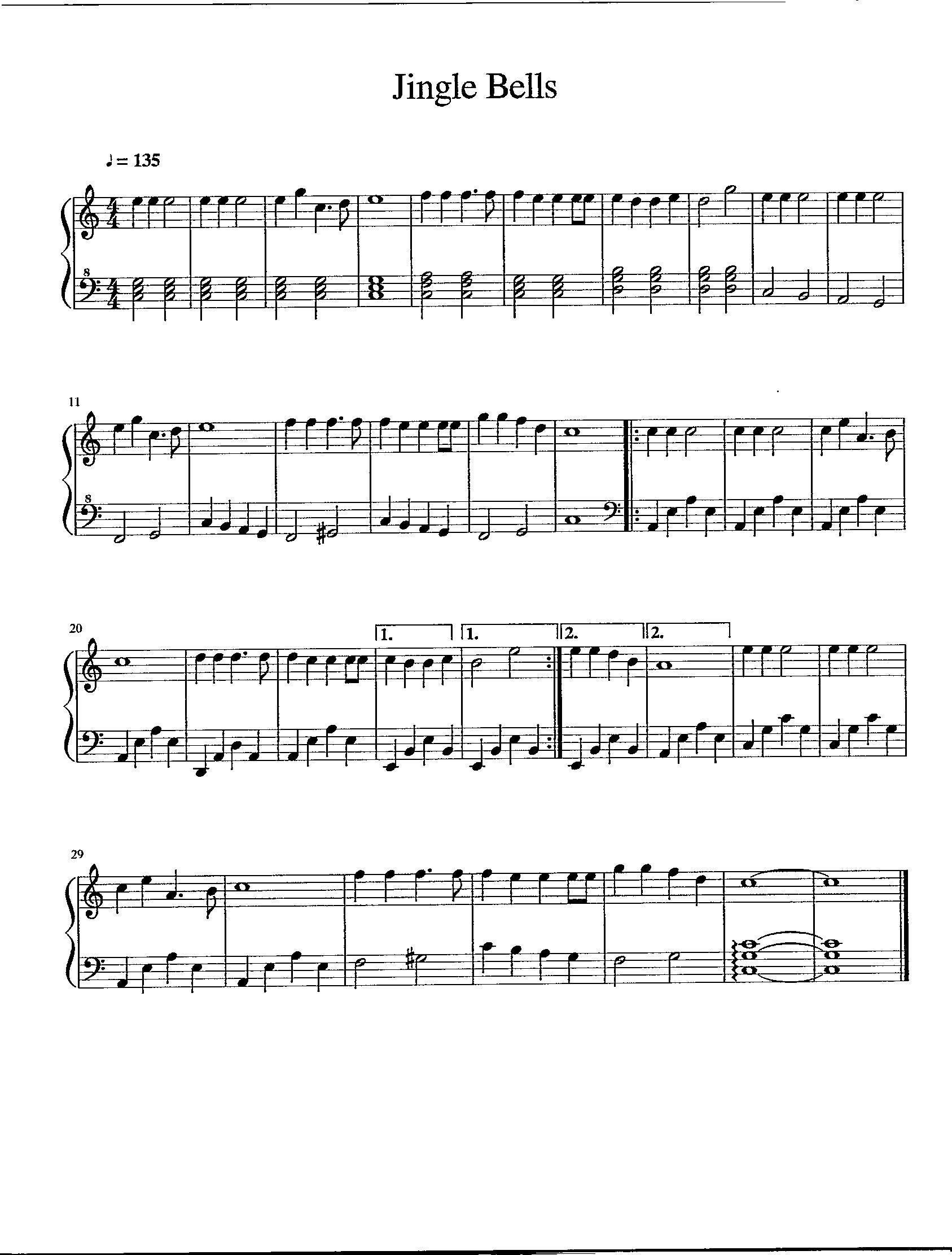 Jingle Bells - Digital Easy Piano Solo Arrangement - Key of C - Etsy