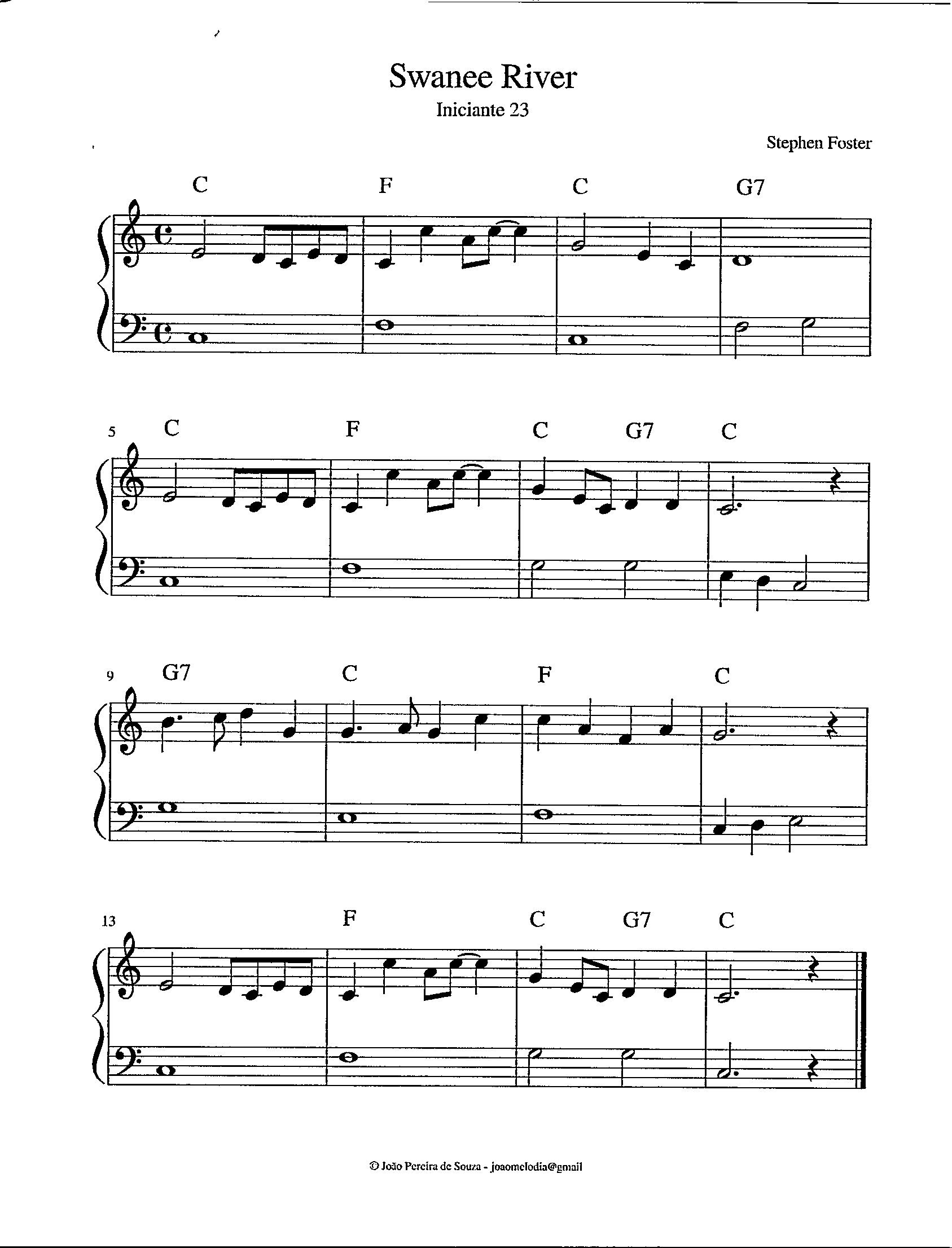 Swanee River - Digital Easy Piano Solo - Key of C - Etsy