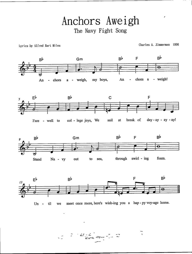 Anchors Aweigh the Navy Fight Song - Digital Printable Chord Study ...
