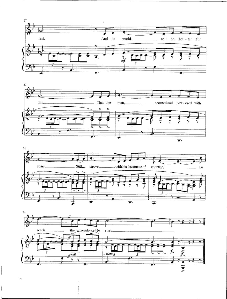 The Impossible Dream - Digital Download for Piano and Lyrics Sheet ...
