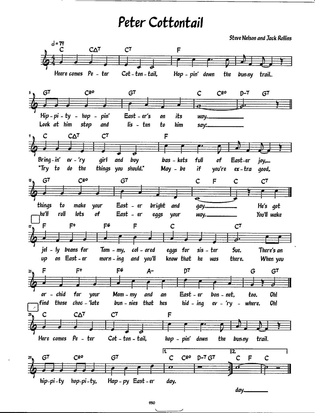 Peter Cottontail - Digital Easter Tune Chart for Guitar Ukulele ...