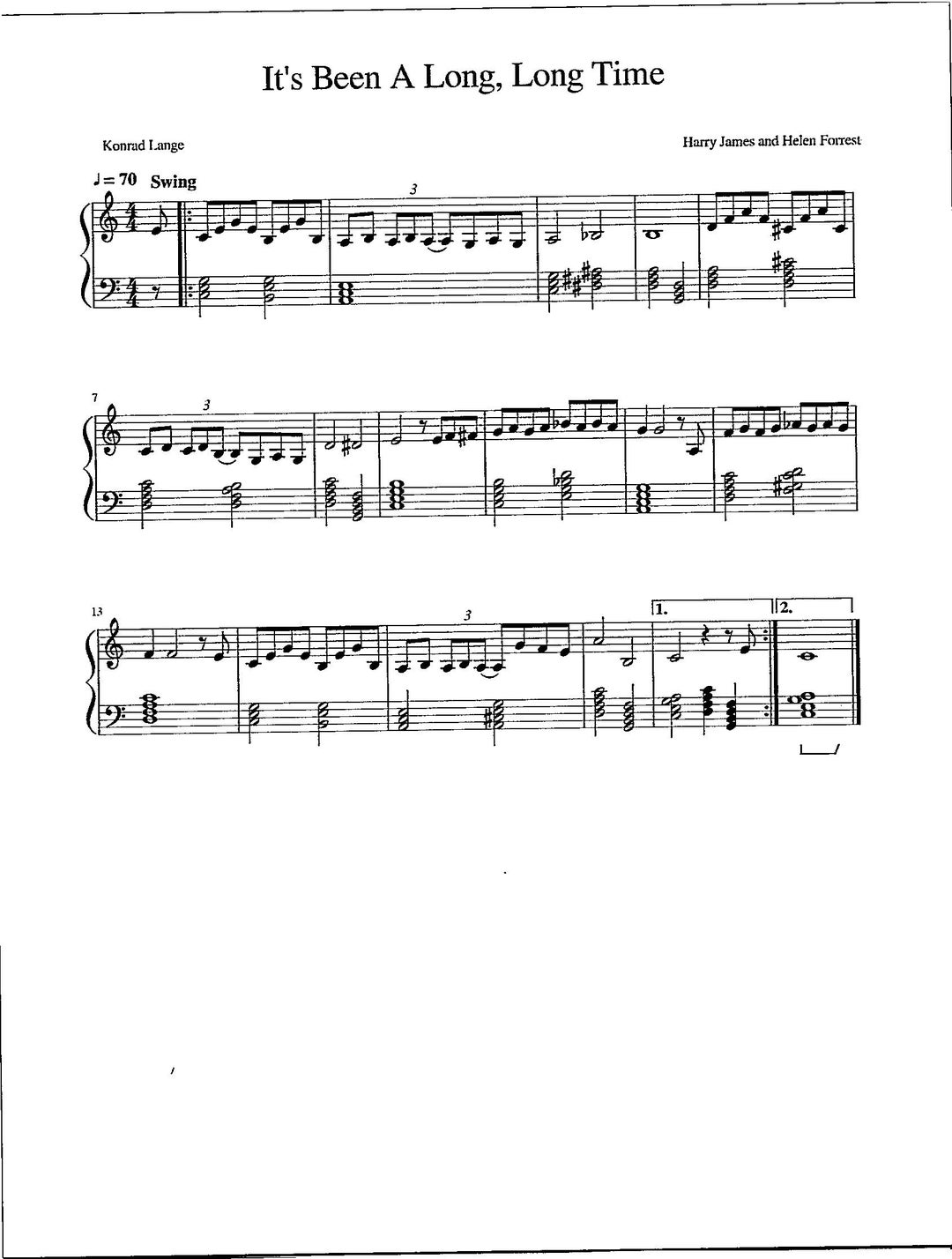 It's Been a Long, Long Time - Digital Printable Main Theme Easy Piano ...