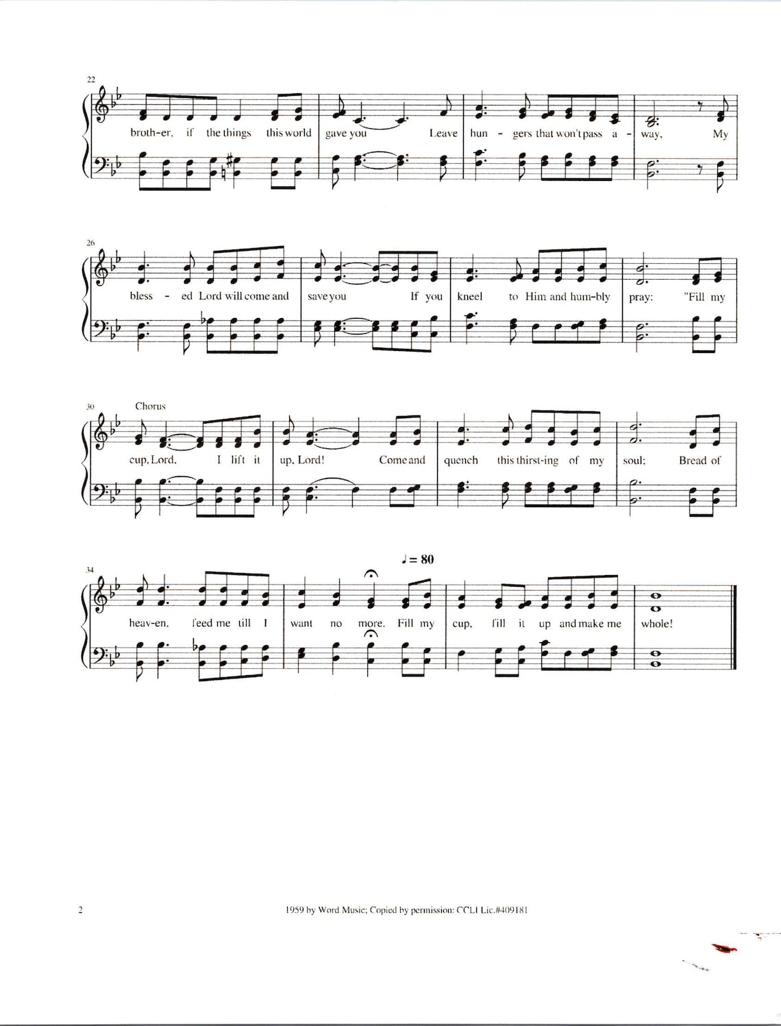 Fill My Cup Lord - Printable Hymn Tune With Lyrics - Key of B Flat - Etsy