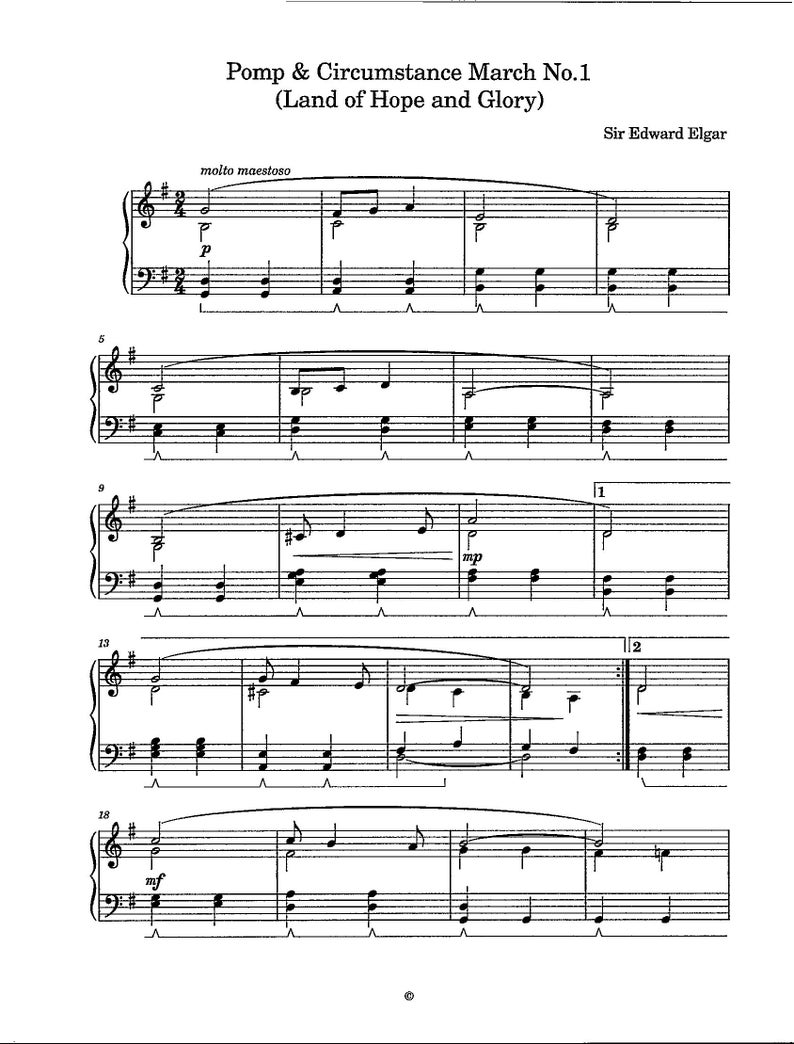 Pomp and Circumstance by Edward Elgar - Digital Easy Piano Sheet Music ...