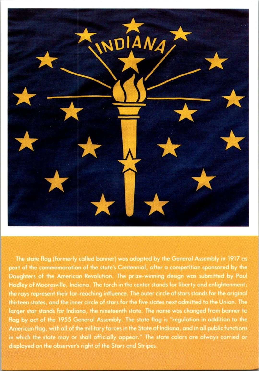 Indiana State Flag History and Picture Postcard Unposted Divided Back ...