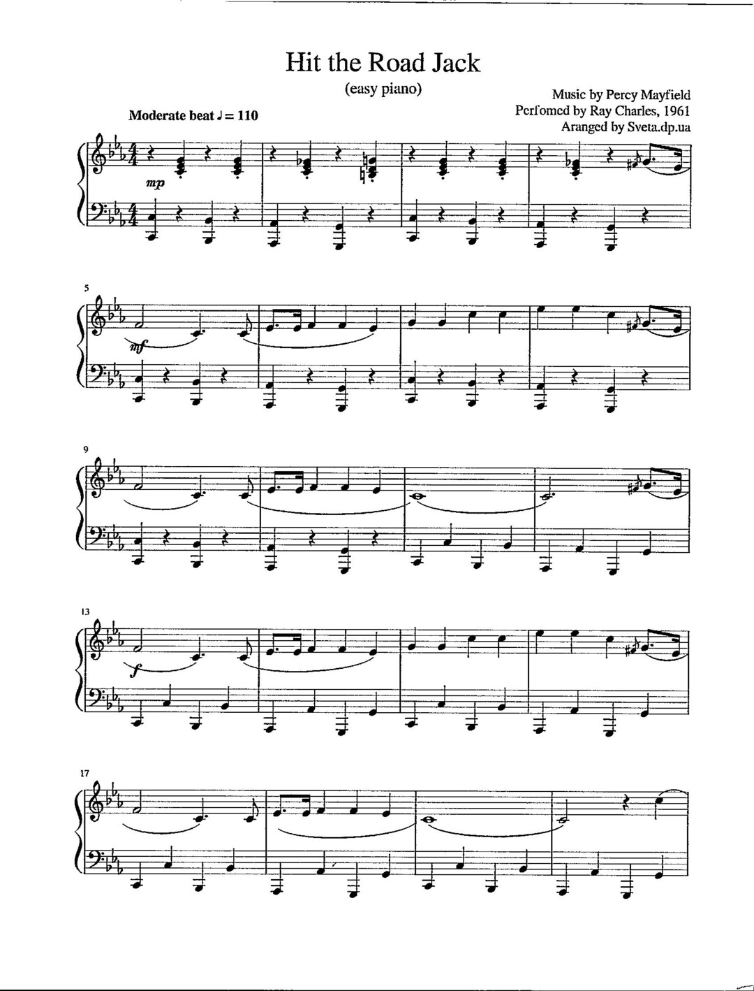 Hit the Road Jack - Easy Digital Download Piano Solo Sheet Music - Etsy