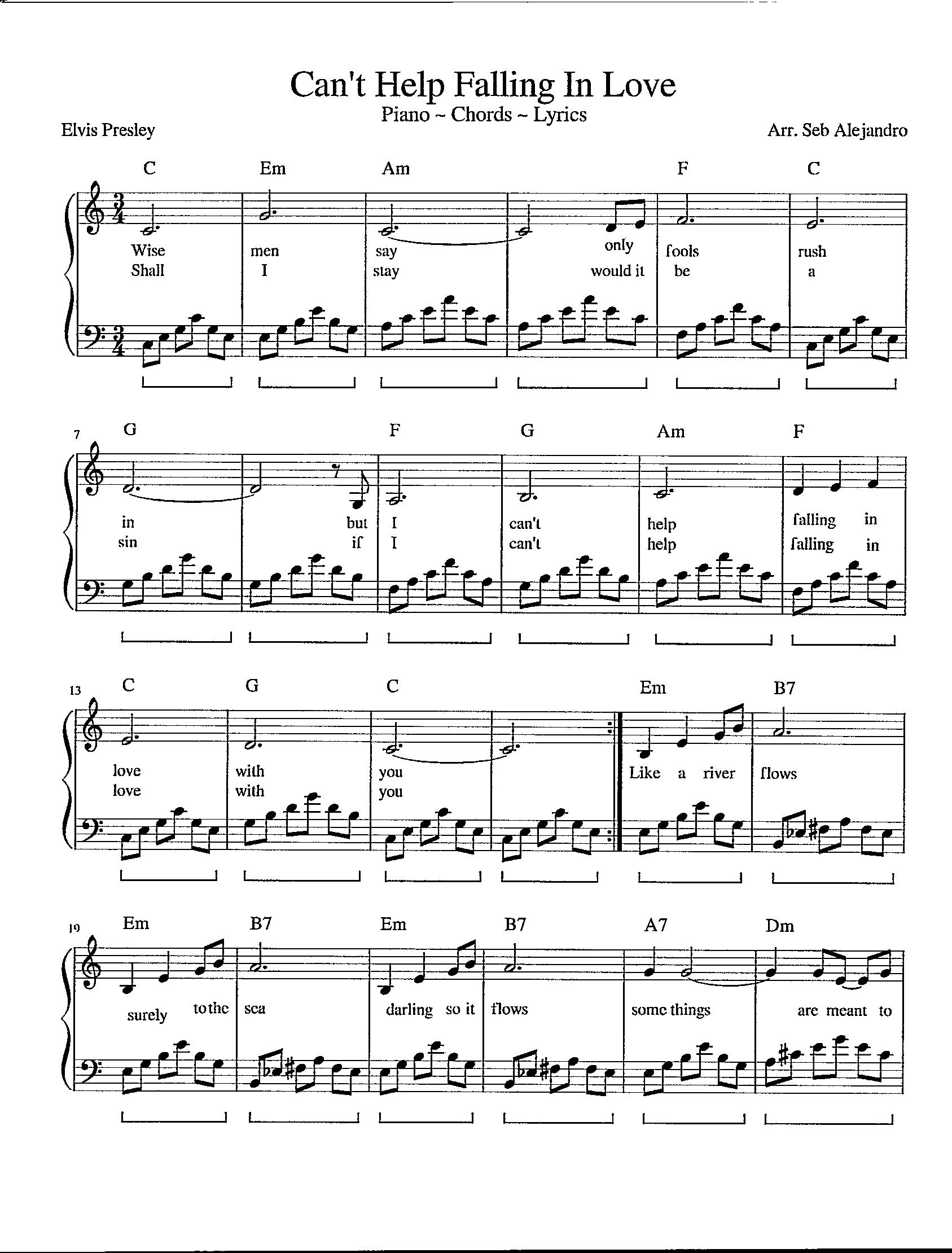 Can't Help Falling in Love - Digital Download Sheet Music for Piano ...