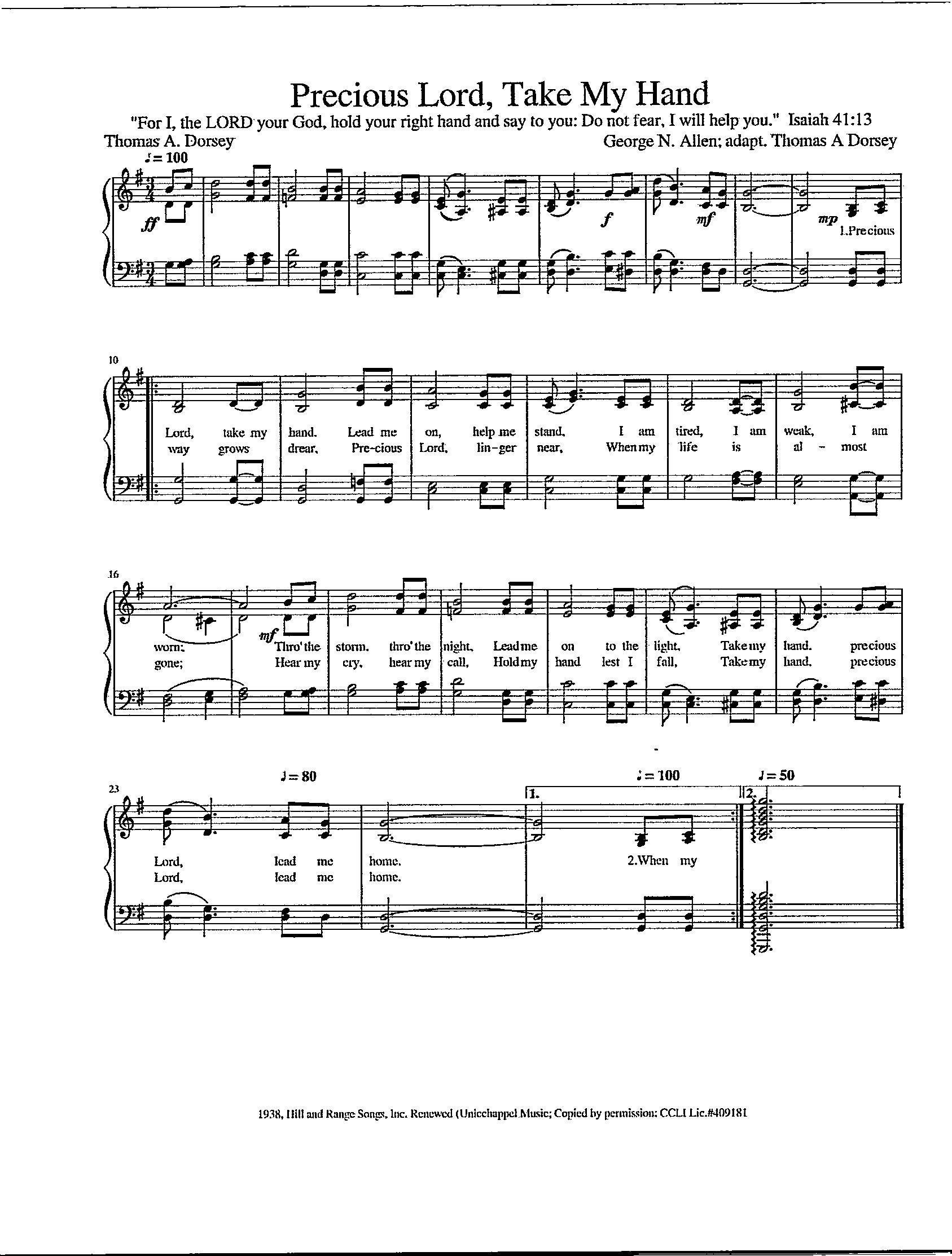 Precious Lord, Take My Hand - Digital Printable Hymn Tune With Lyrics ...