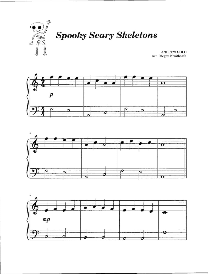 Spooky Scary Skeletons - Digital Early Teaching Arrangement Piano Solo - Etsy