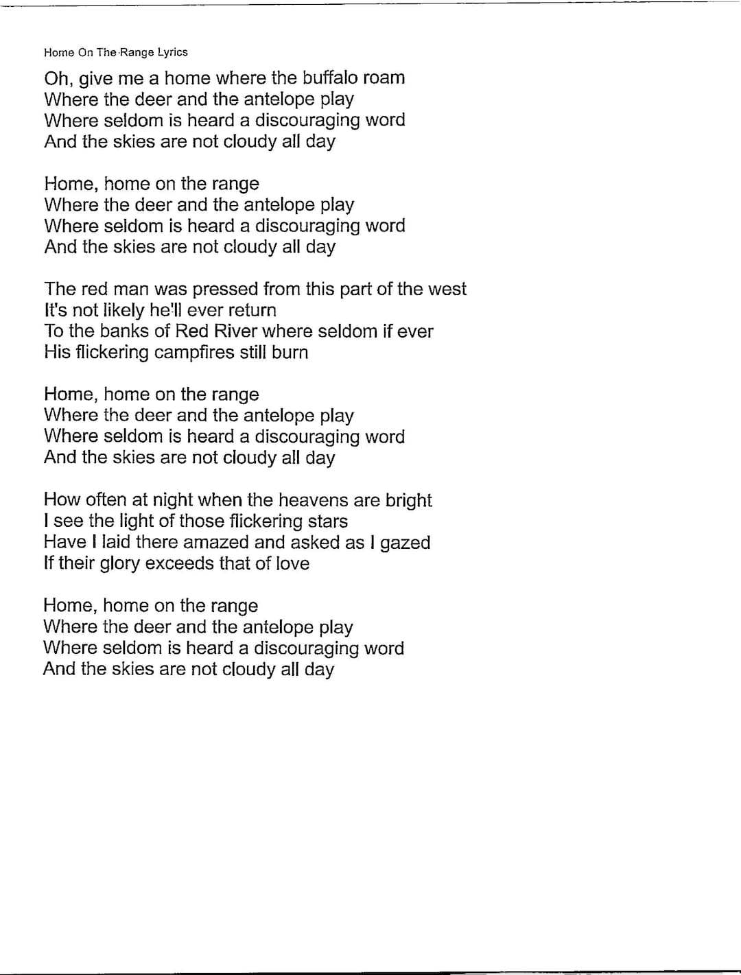 Home on the Range (lyrics Only) - Digital Download Printable for ...