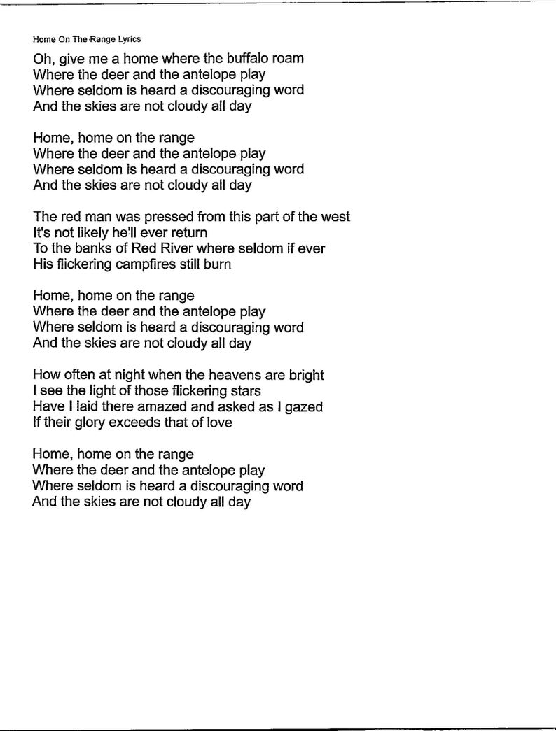 Home on the Range (lyrics Only) - Digital Download Printable for Singers and Crafters - Etsy