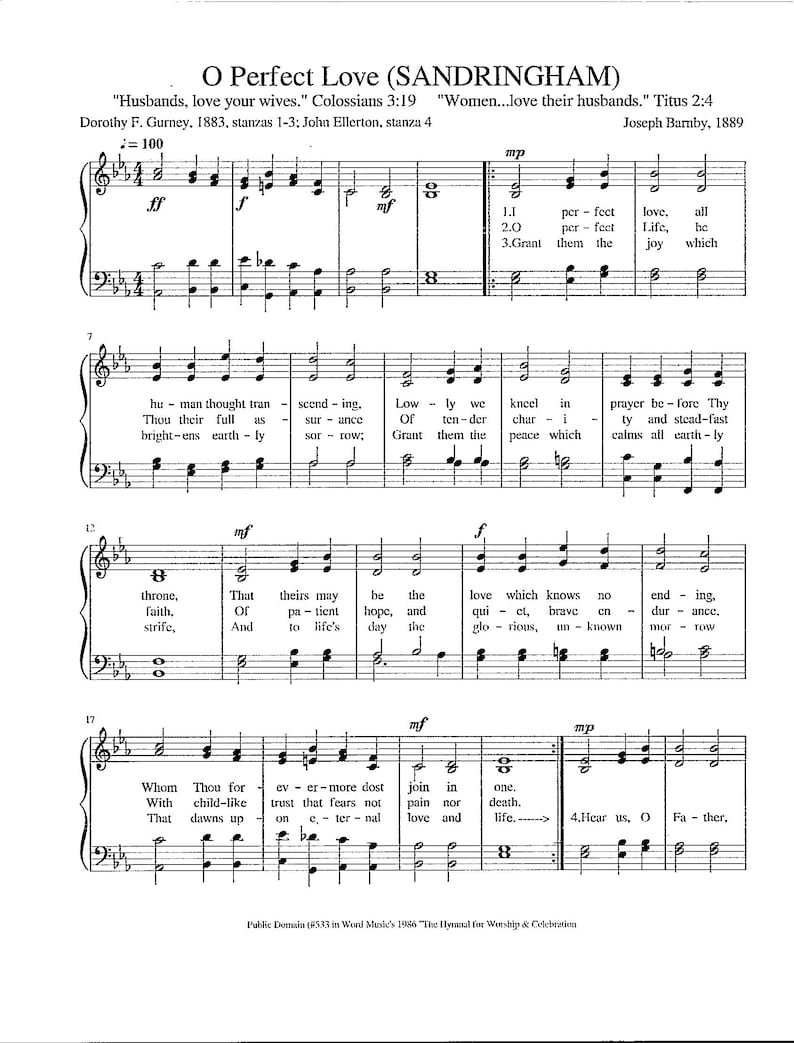 O Perfect Love - Digital Download Printable Wedding Hymn Sheet Music - Etsy