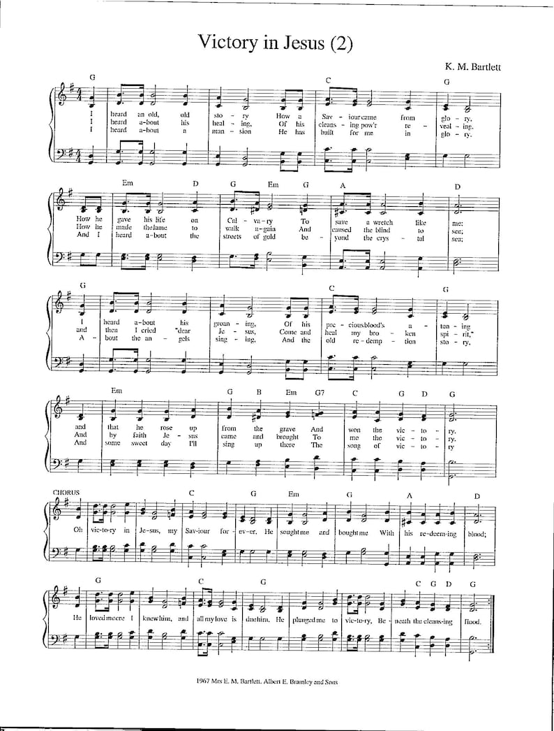 Victory in Jesus - Digital Download Hymn Tune for Piano Organ Voices ...