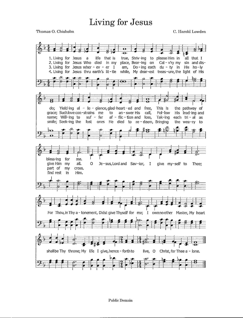 Living for Jesus - Digital Printable Hymn Tune With Verses - Key of F ...