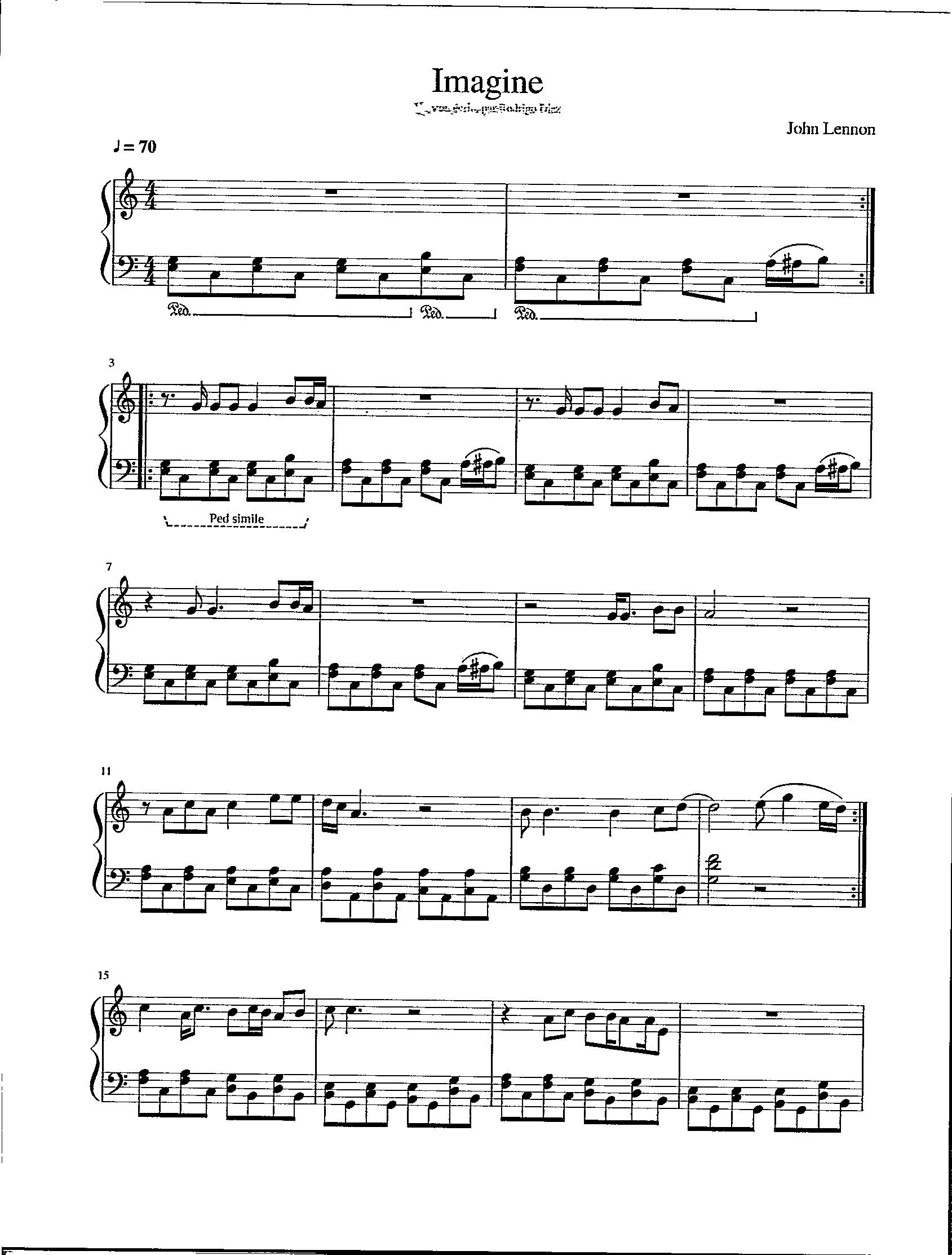 Imagine - Digital Download Piano Solo Sheet Music - Key of C - Etsy