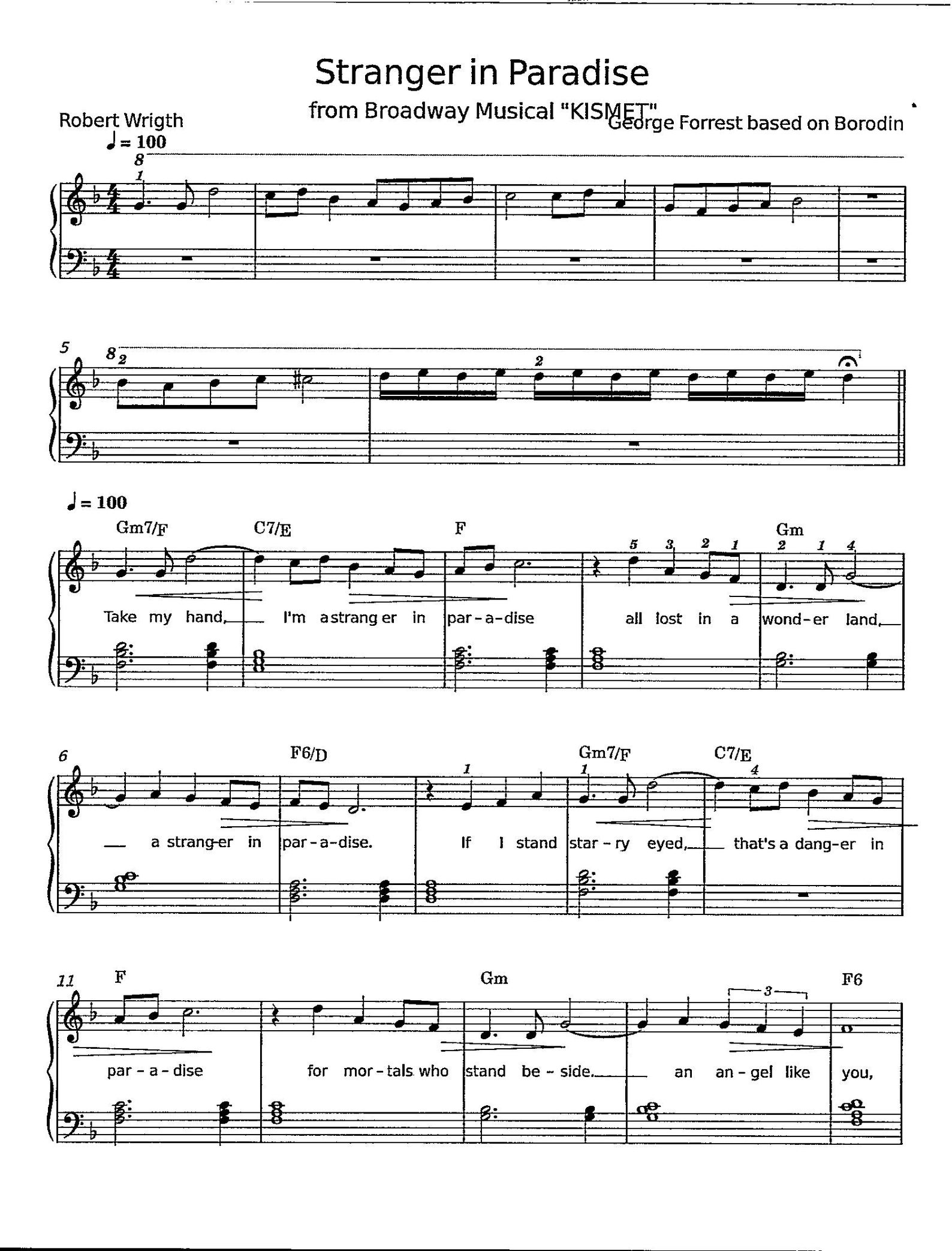 Stranger in Paradise - Digital Download Sheet Music for Piano and Voice ...