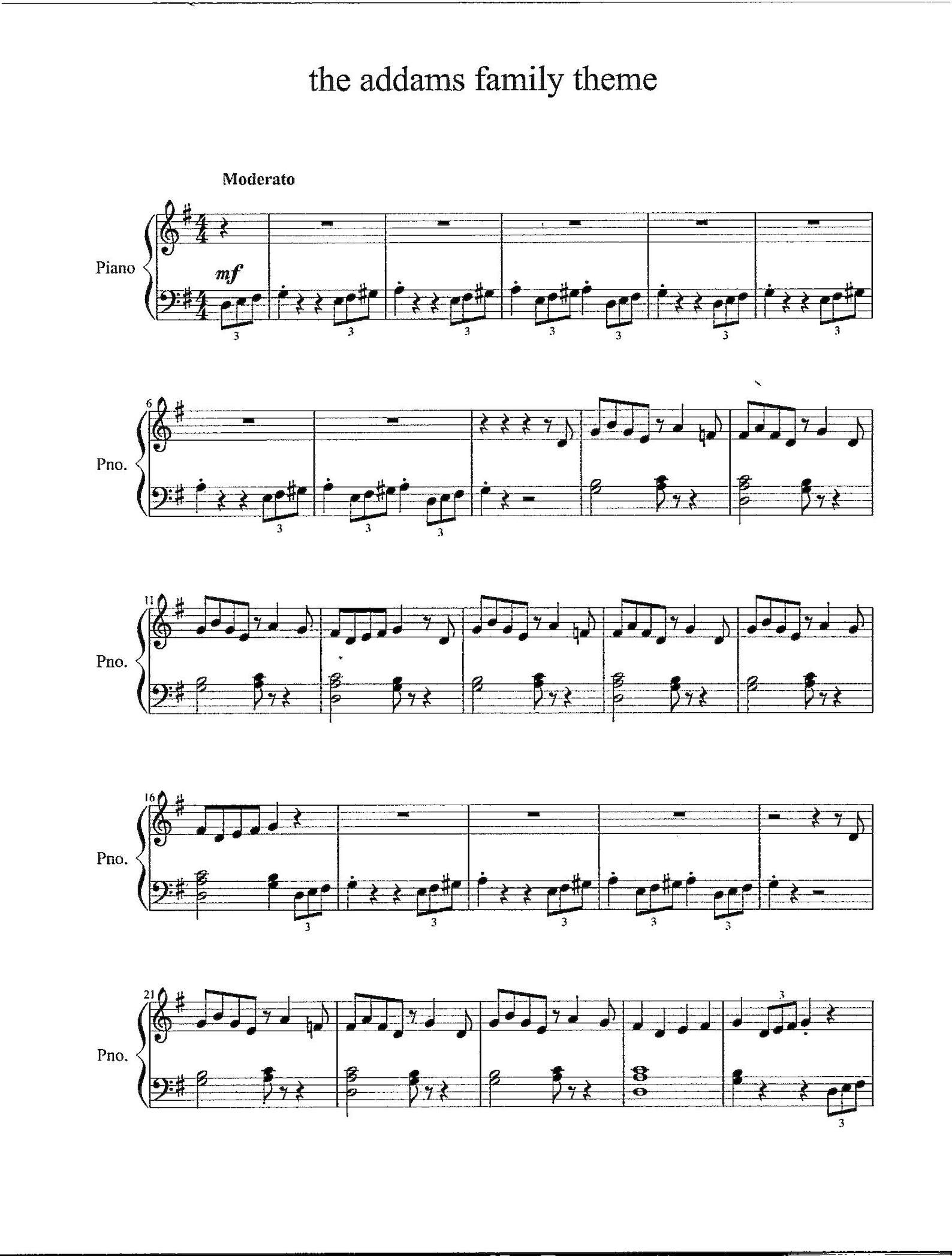 The Addams Family Theme - Digital Easy TV Theme Piano Solo - Key of G ...