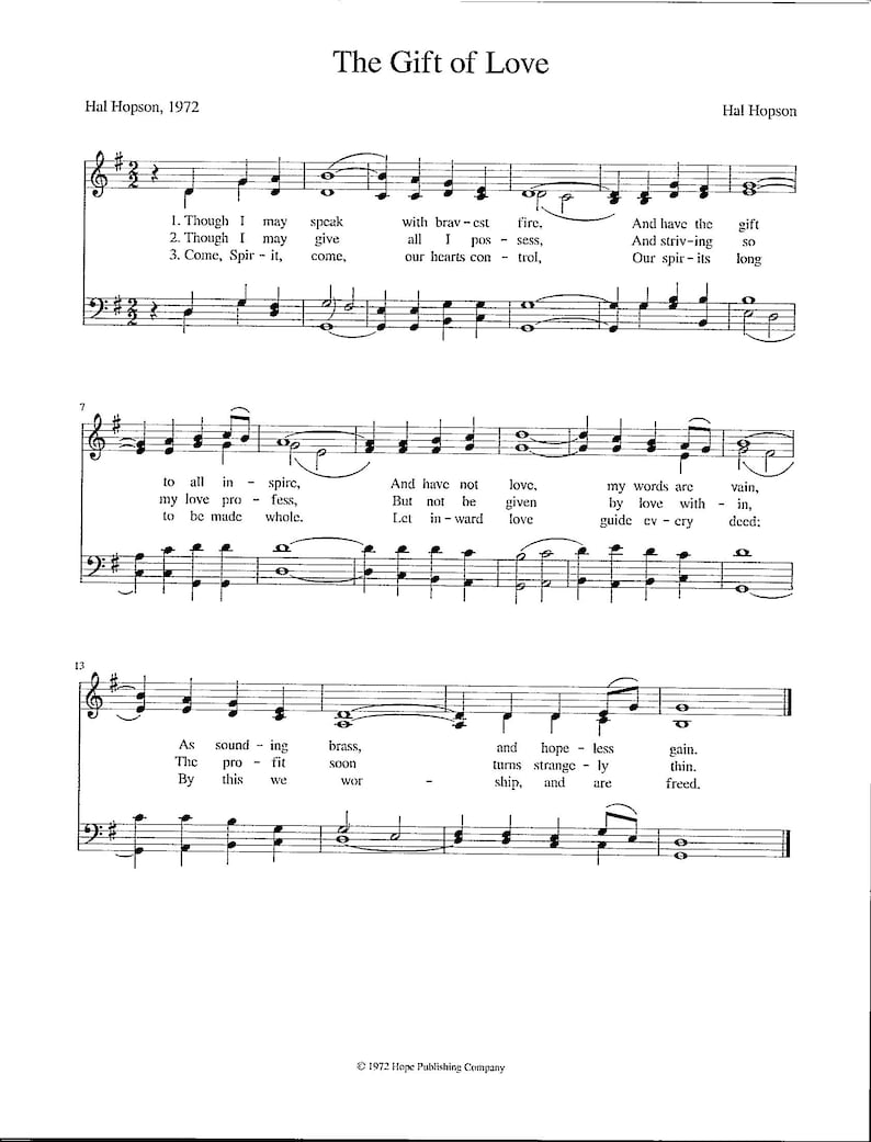 The Gift of Love - Digital Download Hymn Tune for Piano and Voices - Etsy