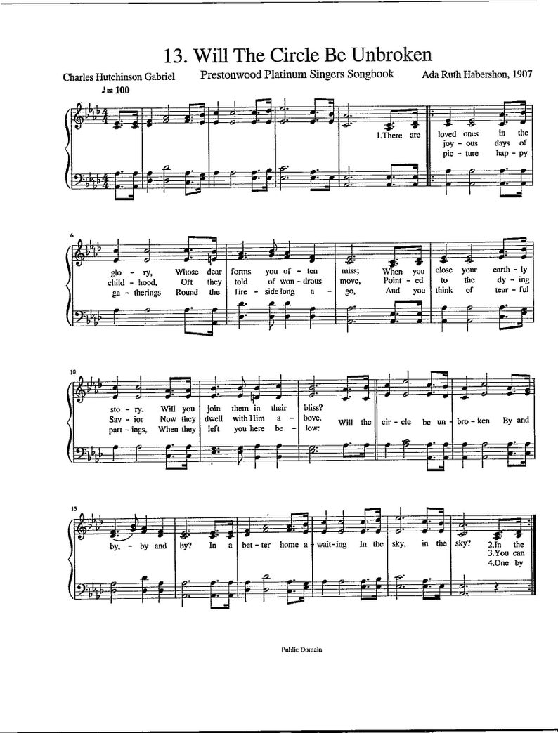 Will the Circle Be Unbroken? - Digital Download Hymn Tune for Piano ...