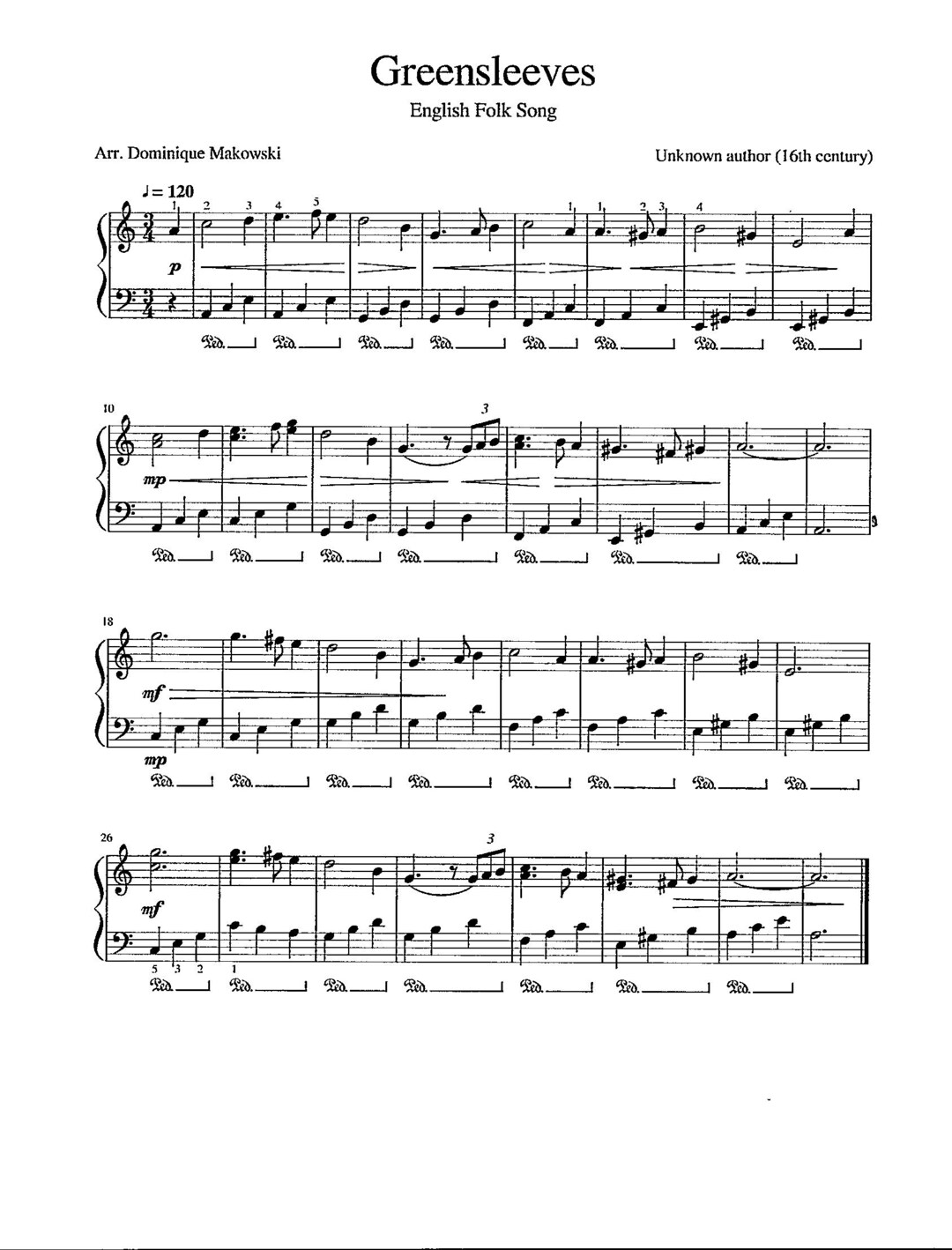 Greensleeves Aka What Child is This? - Digital Easy Piano Solo Hymn ...