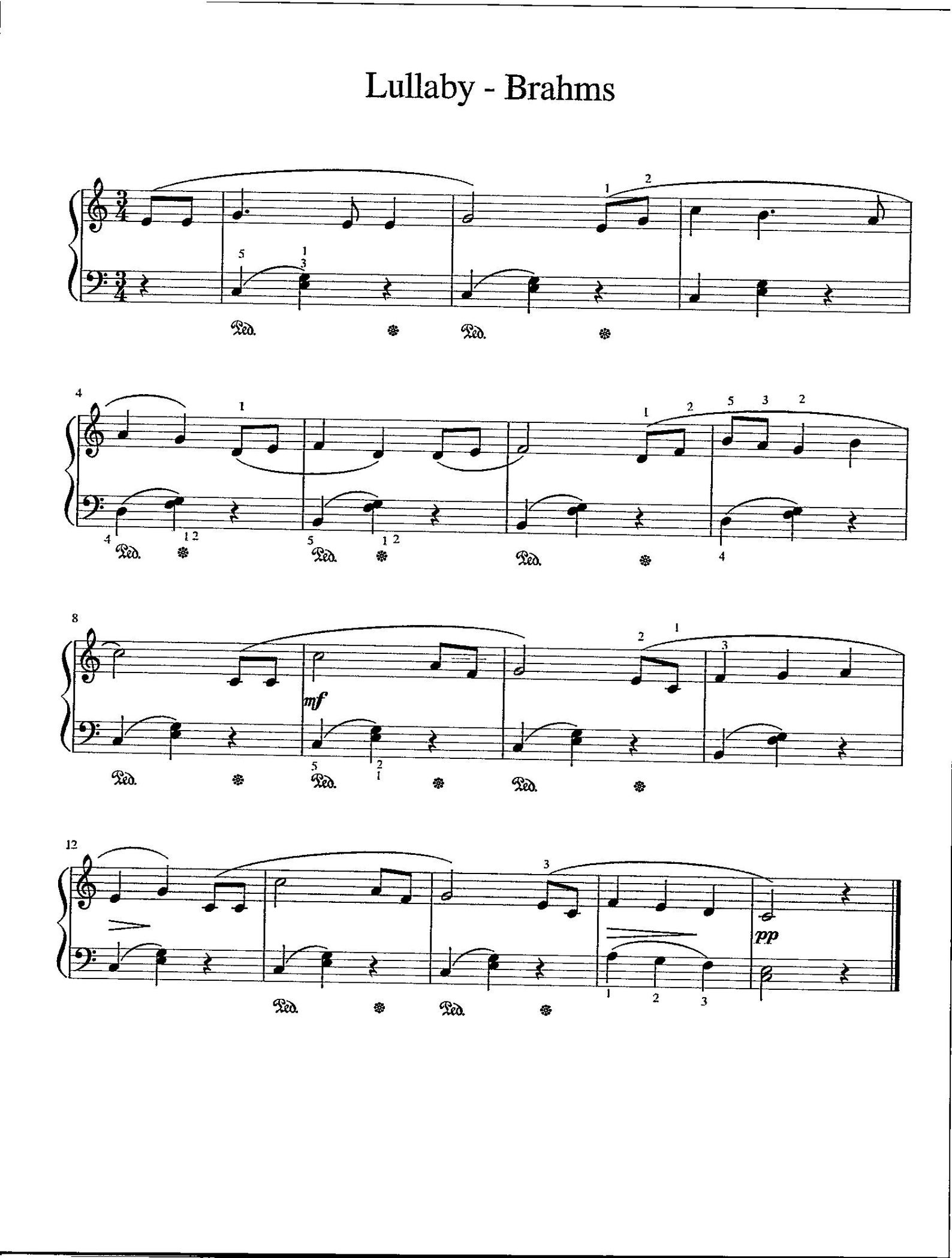 Lullaby by Brahms - Digital Easy Piano Solo - Key of C - Etsy