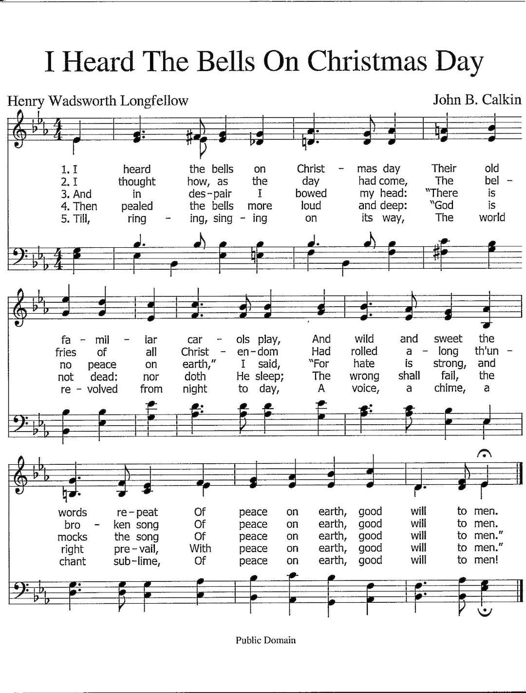 I Heard the Bells on Christmas Day - Digital Printable Christmas Tune ...