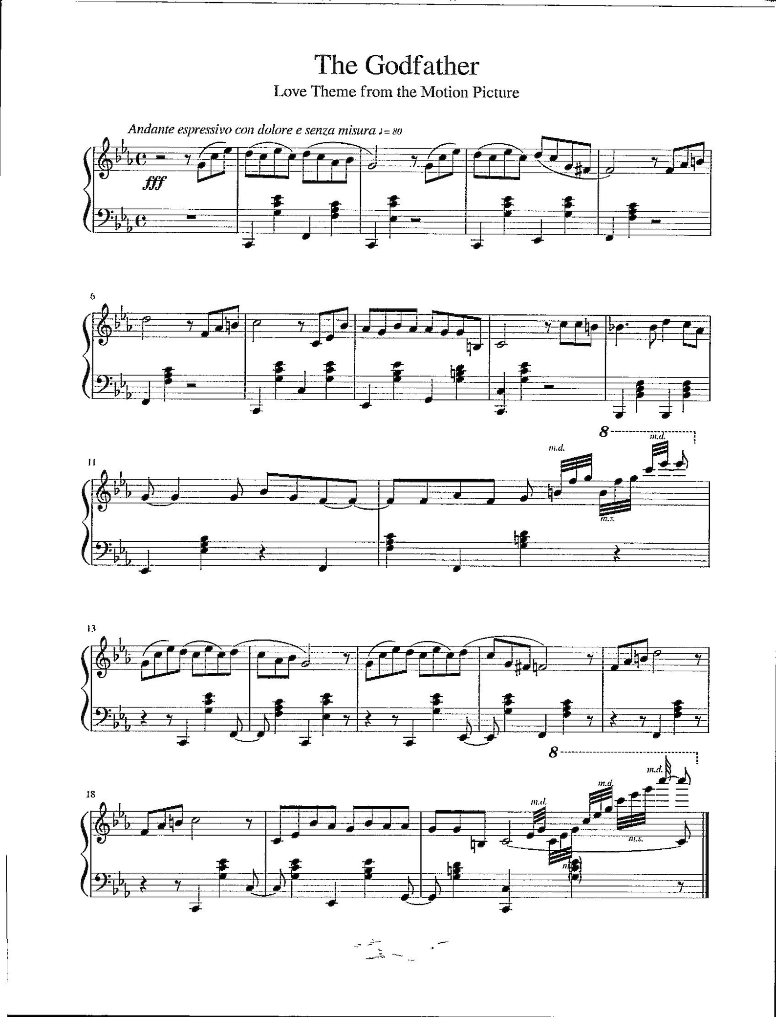 The Godfather (main Theme) - Digital Download Piano Solo - Intermediate ...