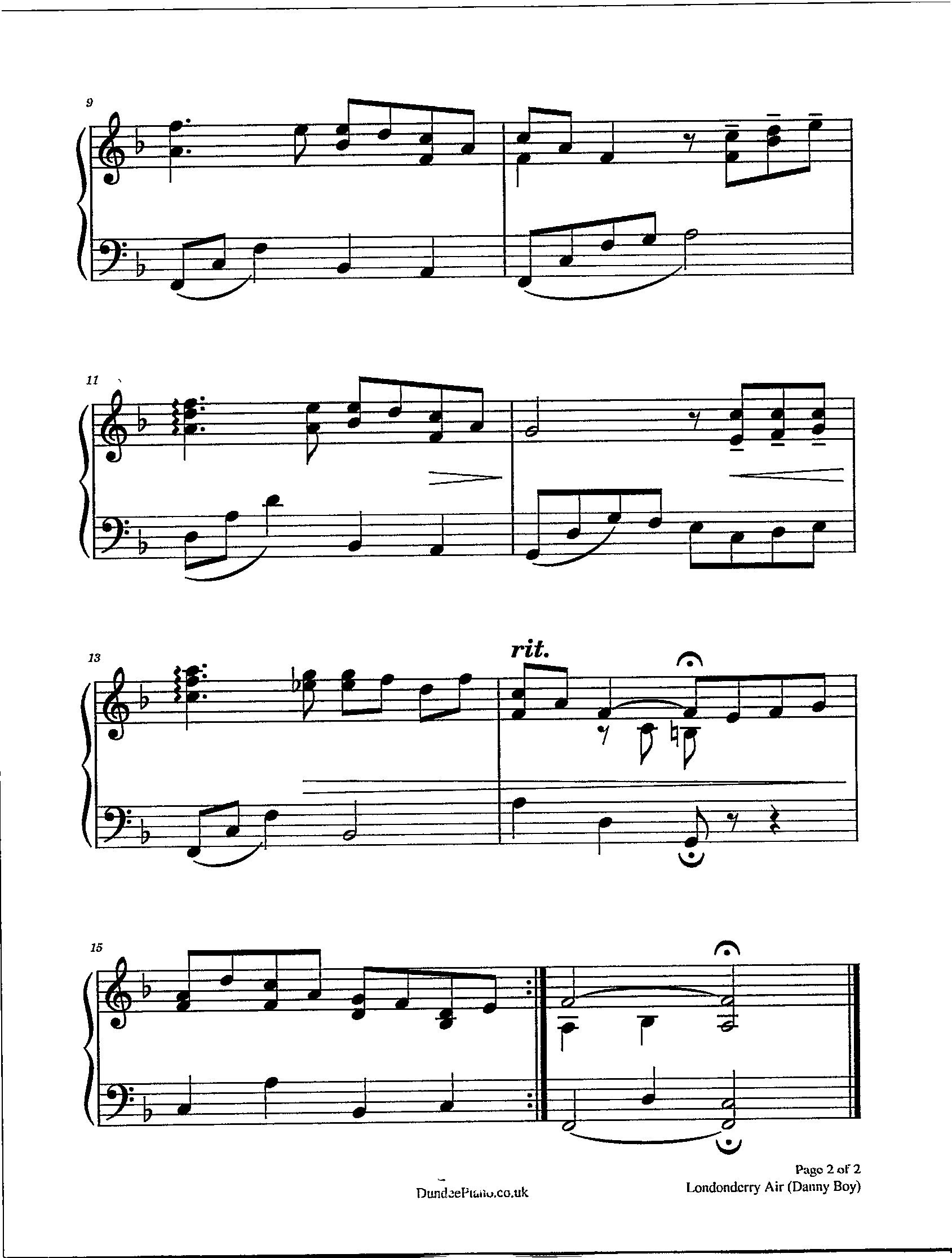 Londonderry Air (danny Boy) Piano Solo - Digital Sheet Music - Key of F ...