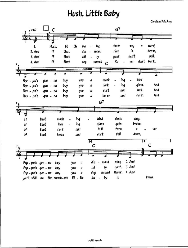 Hush Little Baby - Digital Chart Lead Sheet Music With Chords and ...
