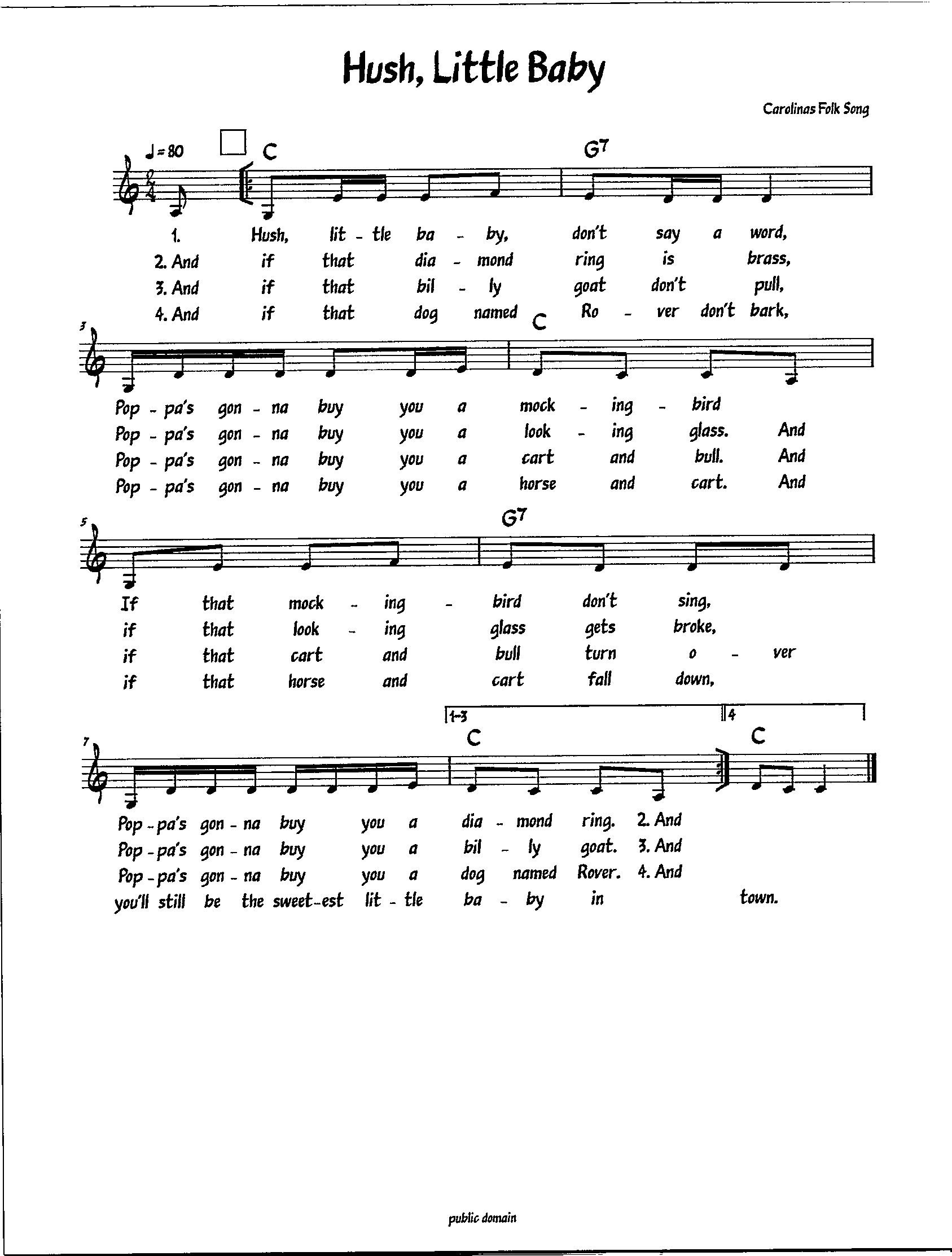 Hush Little Baby Digital Lead Sheet Music With Chords and Verses Key of ...