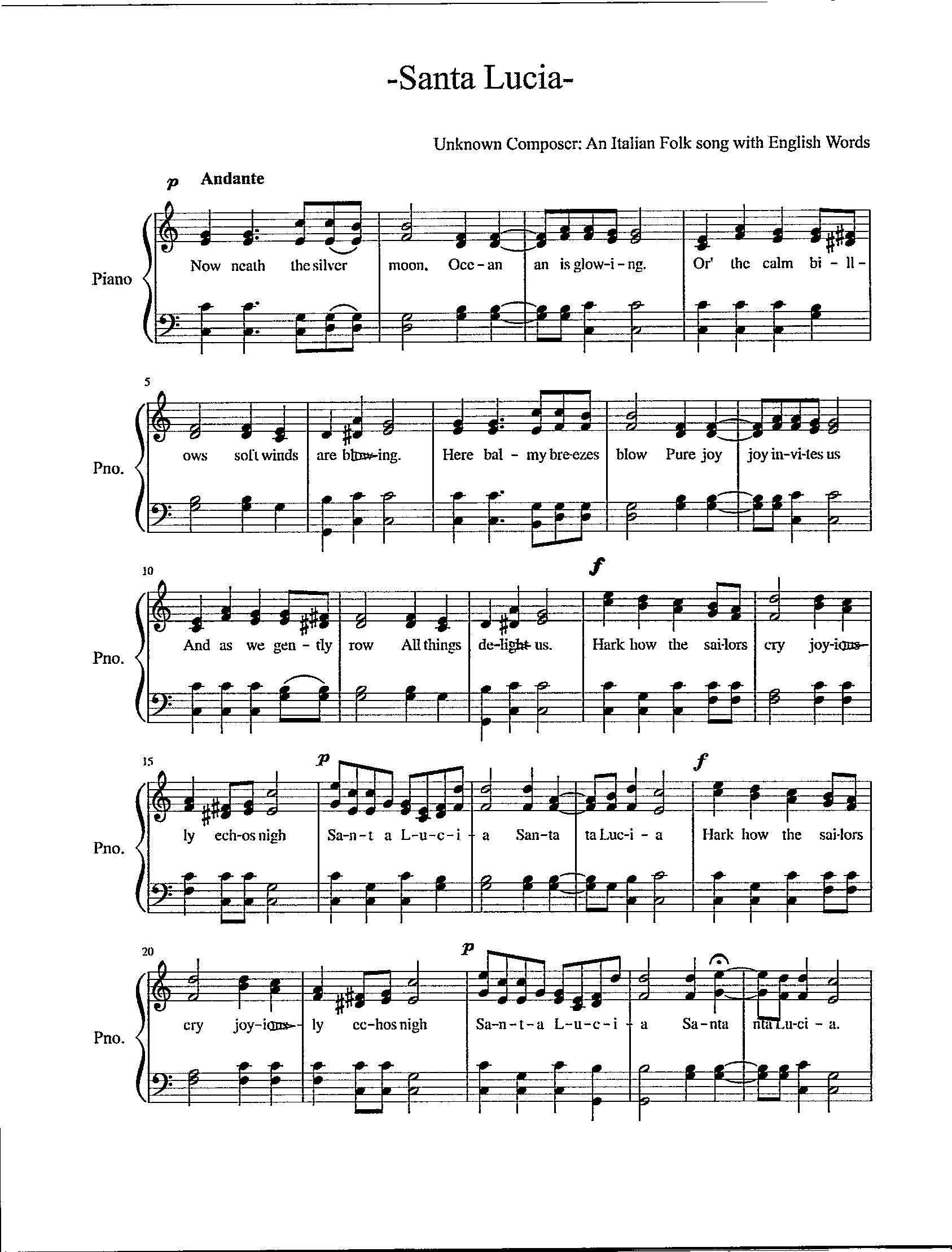 Santa Lucia - Digital Download Piano and Voices - Italian Folk Song - Etsy