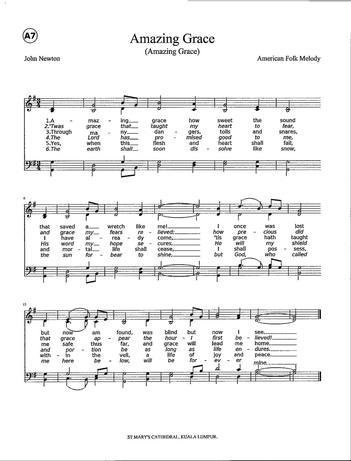 Amazing Grace - Digital Hymn Book Arrangement With Lyrics - Key of G - Etsy
