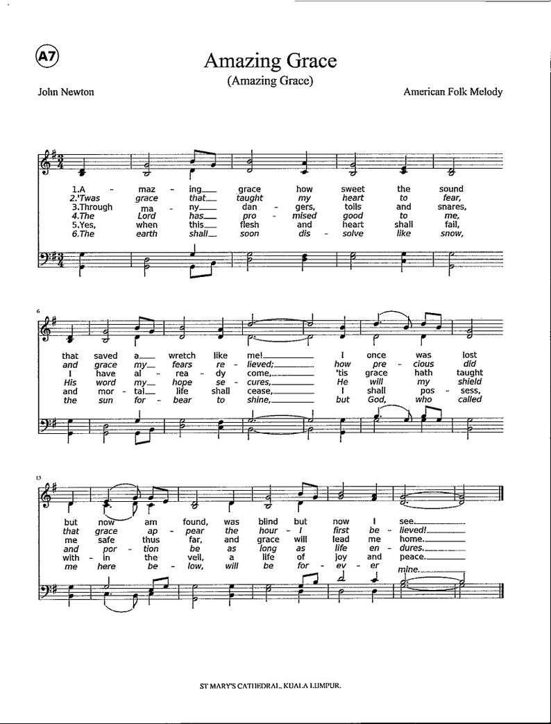 Amazing Grace - Digital Hymn Book Arrangement With Lyrics - Key of G - Etsy