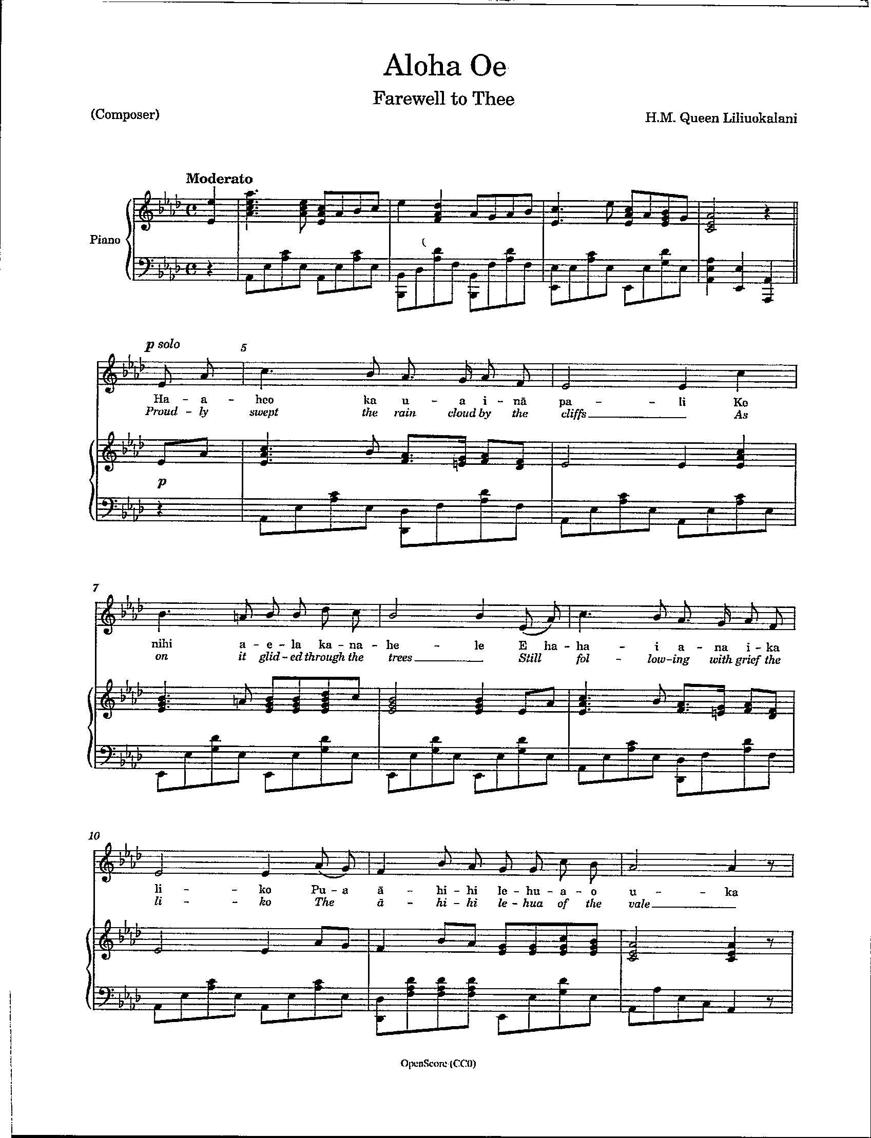 Aloha Oe Sheet Music