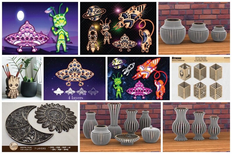 Laser Cut Mega Bundle , 100,000 3d dxf vector files, 2D cnc, Laser Cut ...