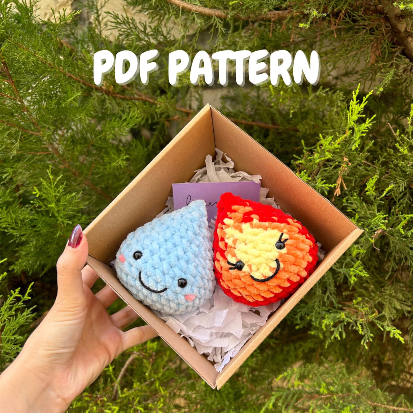 Elemental Plushie Pattern, Fire and Water Plushie Pattern, Ember and ...