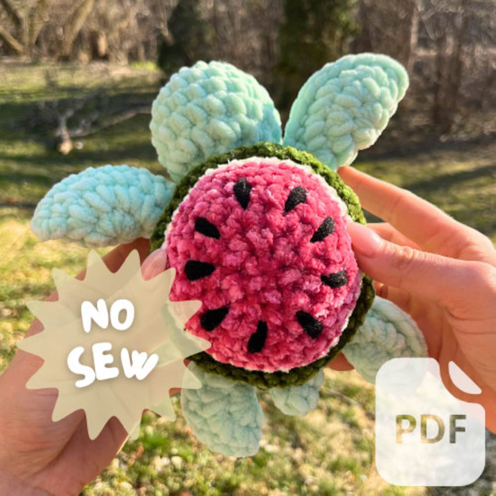 Crochet Watermelon Turtle Pattern: No Sew Amigurumi (PDF Download) - Etsy