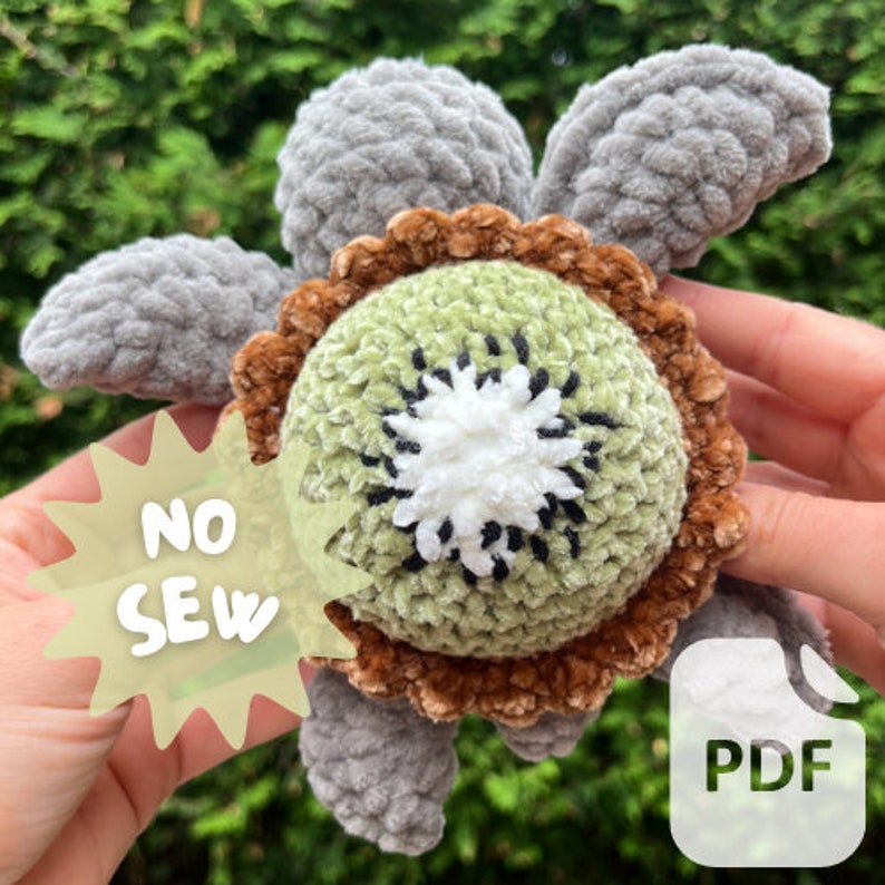 Pattern Kiwi Crochet Fruit Turtle PDF Download No Sew Amigurumi Stuffed ...