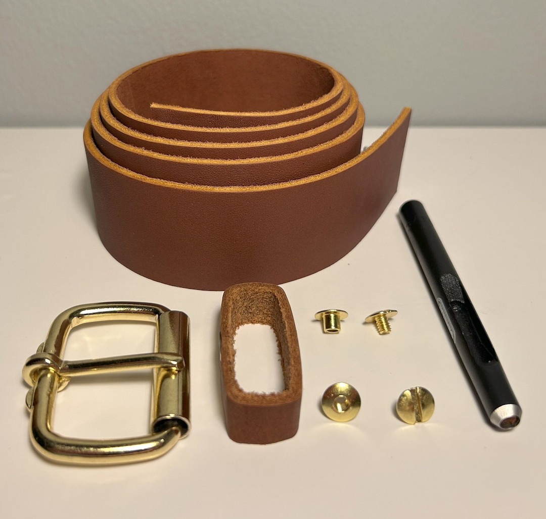 DIY Leather Belt Kit | 1.5" Genuine Leather With Brass Buckle | Leather ...