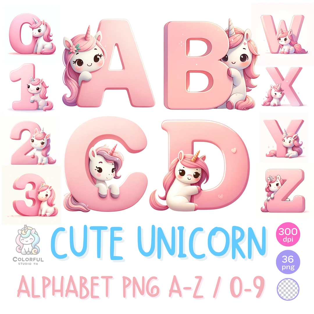 Cute Unicorn PNG V2, Doodle Letters, Doodle Font, Cute Letters ...