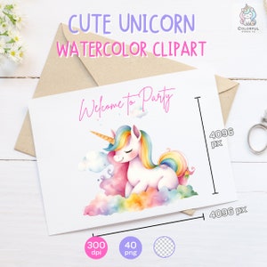 40 Cute Unicorn Watercolor Clipart PNG, Instant Download, Rainbow Clip ...