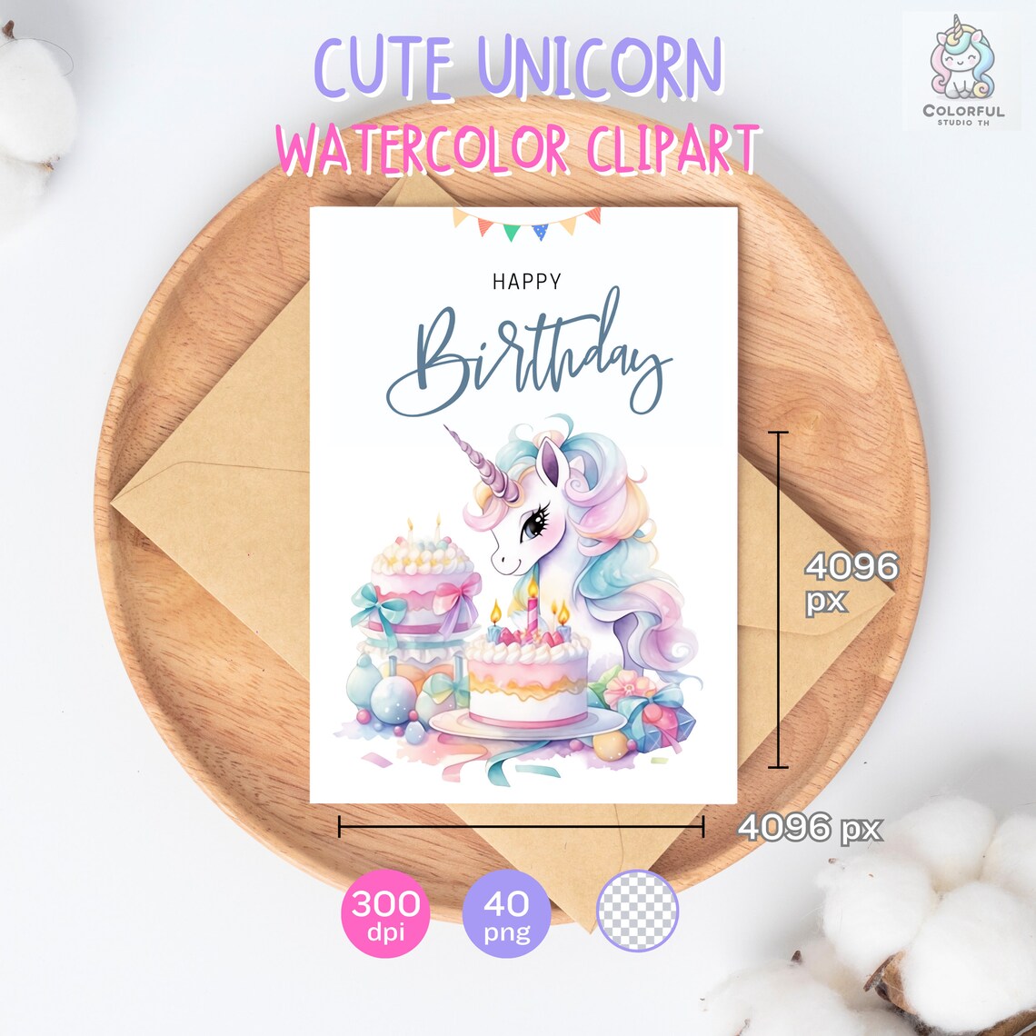 40 Cute Unicorn Watercolor Clipart PNG, Instant Download, Rainbow Clip ...
