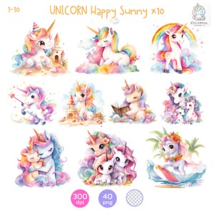 40 Cute Unicorn Watercolor Clipart PNG, Instant Download, Rainbow Clip ...