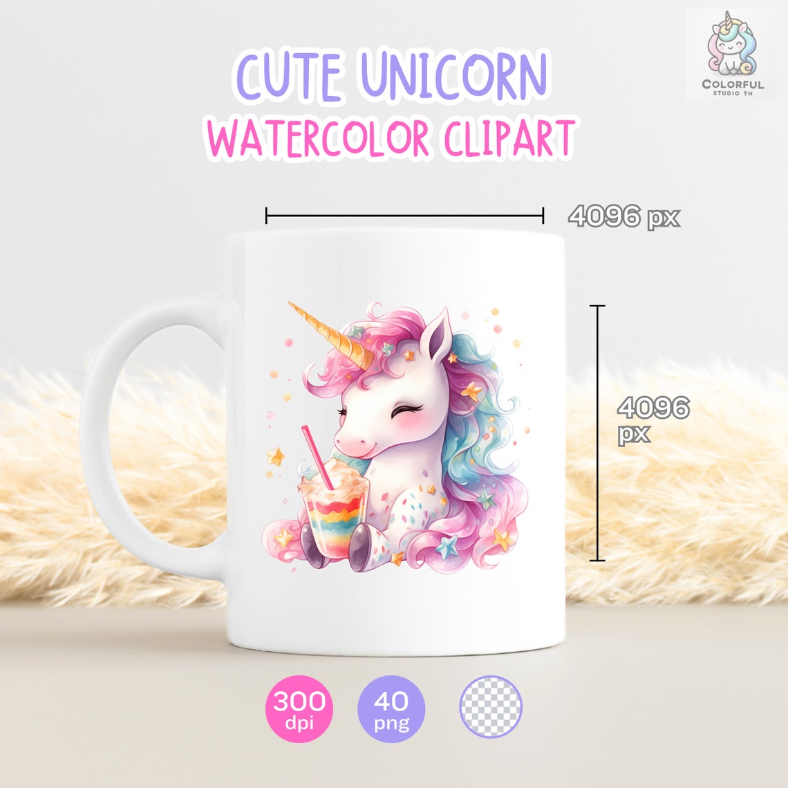 40 Cute Unicorn Watercolor Clipart PNG, Instant Download, Rainbow Clip ...