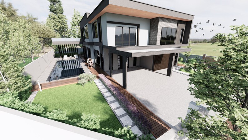 3D Model Sketchup Model double Storey House Exterior Landscape Design ...